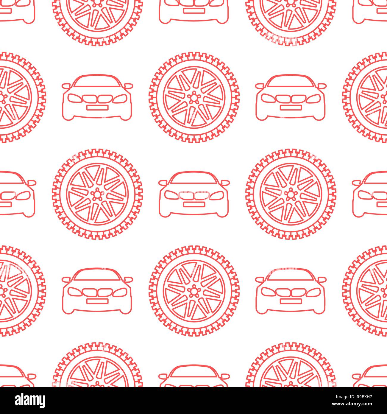 Seamless pattern with cars and wheels. Automotive background. Transport ...
