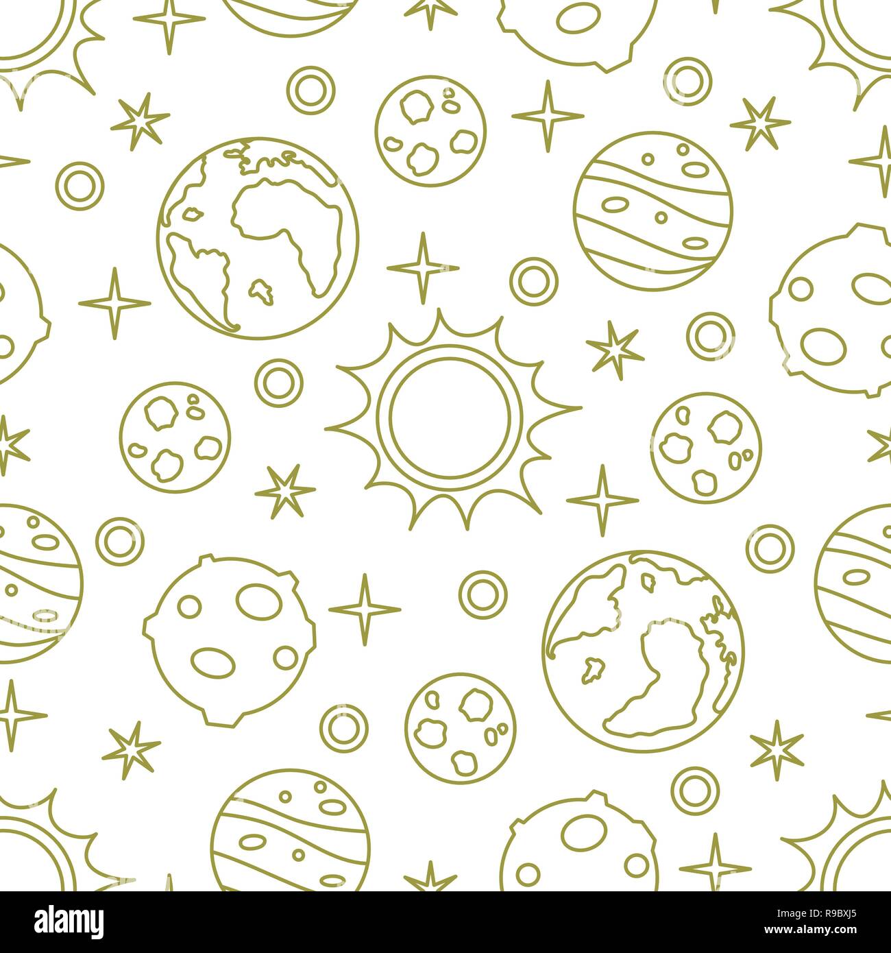 Seamless pattern with sun, planets, stars. Space exploration. Astronomy ...