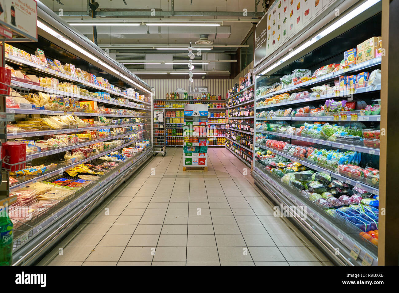 MILAN, ITALY - CIRCA NOVEMBER, 2017: interior shot of Carrefour Express ...