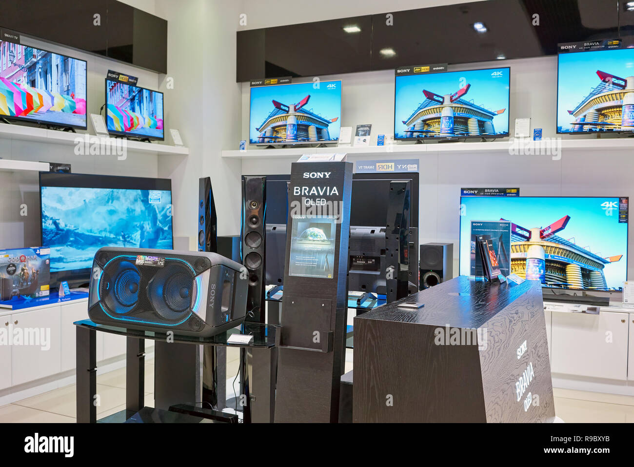 SAINT PETERSBURG, RUSSIA - CIRCA MAY, 2018: goods on display at Sony ...