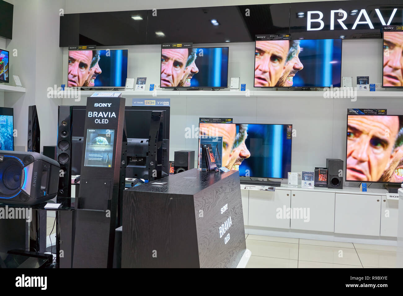 SAINT PETERSBURG, RUSSIA - CIRCA MAY, 2018: goods on display at Sony ...
