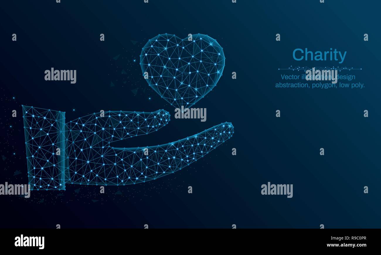 Charity. Hands holding Heart illustration made by points and lines ...