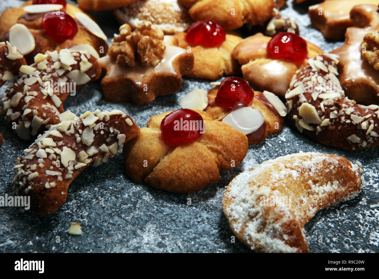 cookies, nuts and gingerbread a christmas bakery concept. xmas cookies ...
