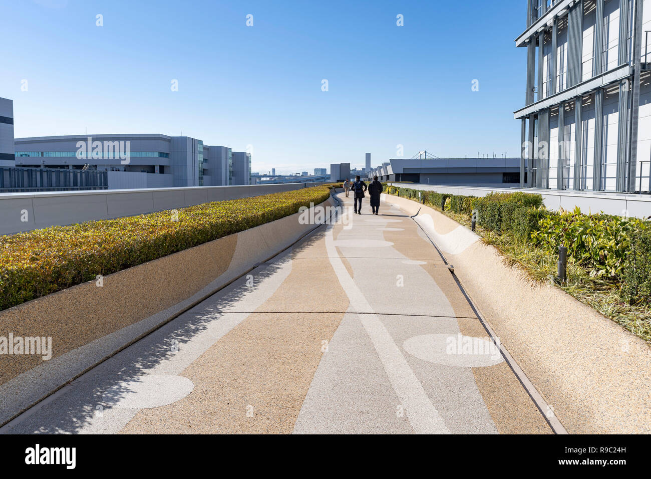 Toyosu Market, Koto-Ku, Tokyo, Japan. Pedestrian deck to rooftop garden ...