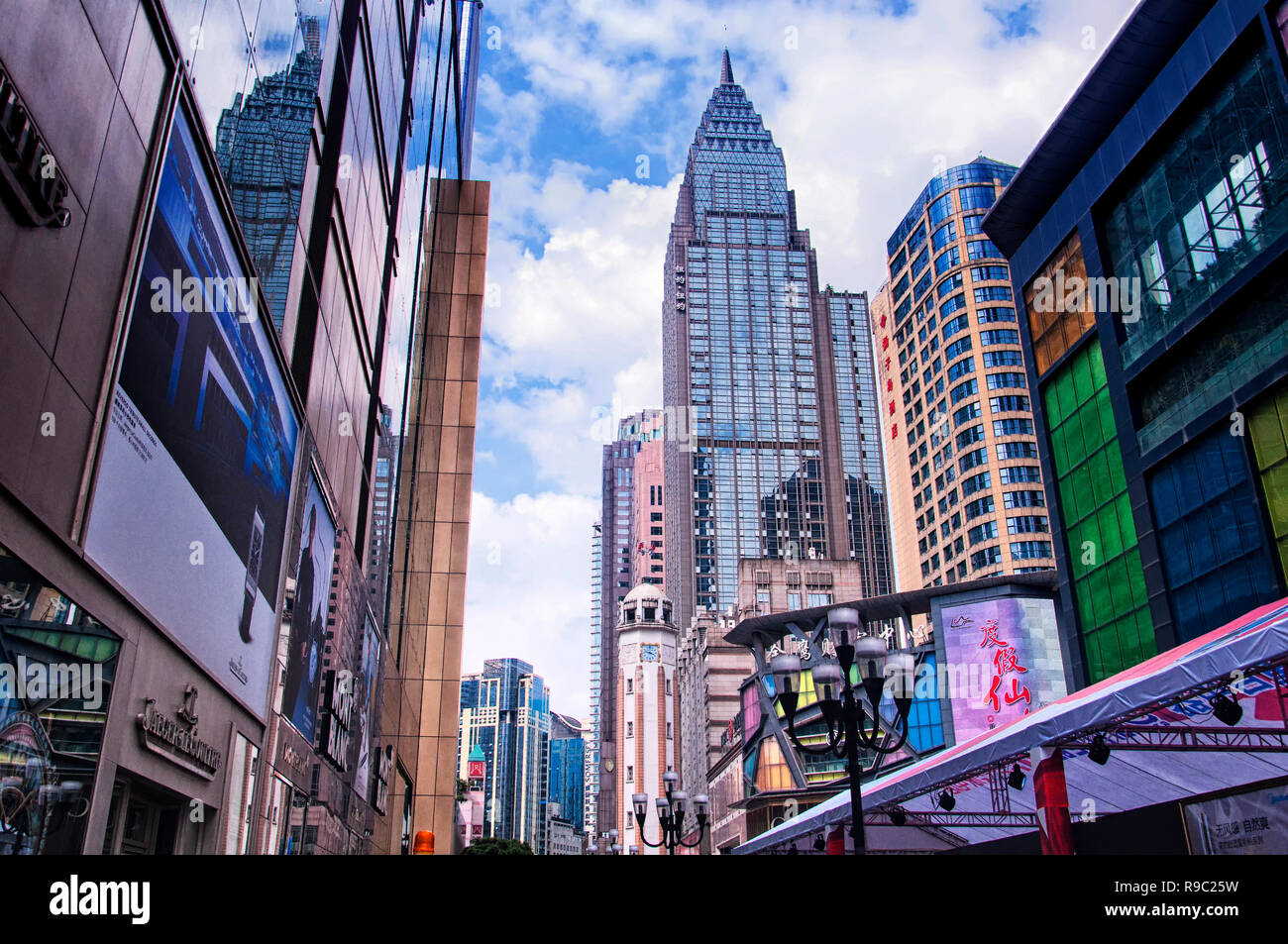 Chongqing, China. June 23, 2018. Various buildings and the monument ...