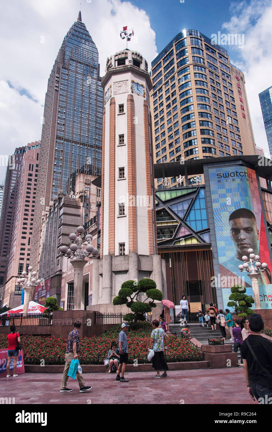 Chongqing, China. June 23, 2018. The Jiefangbei monument clock tower ...
