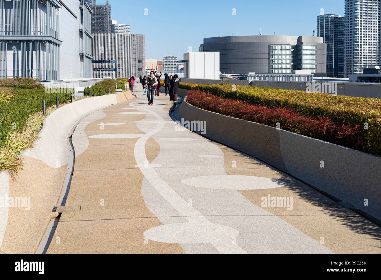 Toyosu Market, Koto-Ku, Tokyo, Japan. Pedestrian deck to rooftop garden ...