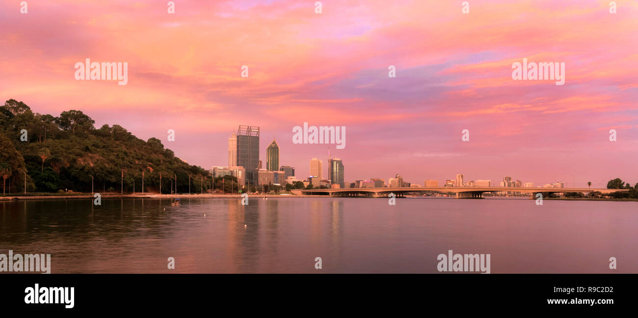 Perth city, Kings Park and the Swan River at sunset. Perth, Australia ...
