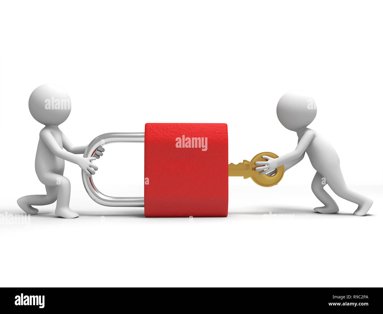 A 3d people are turning the key in the lock Stock Photo - Alamy