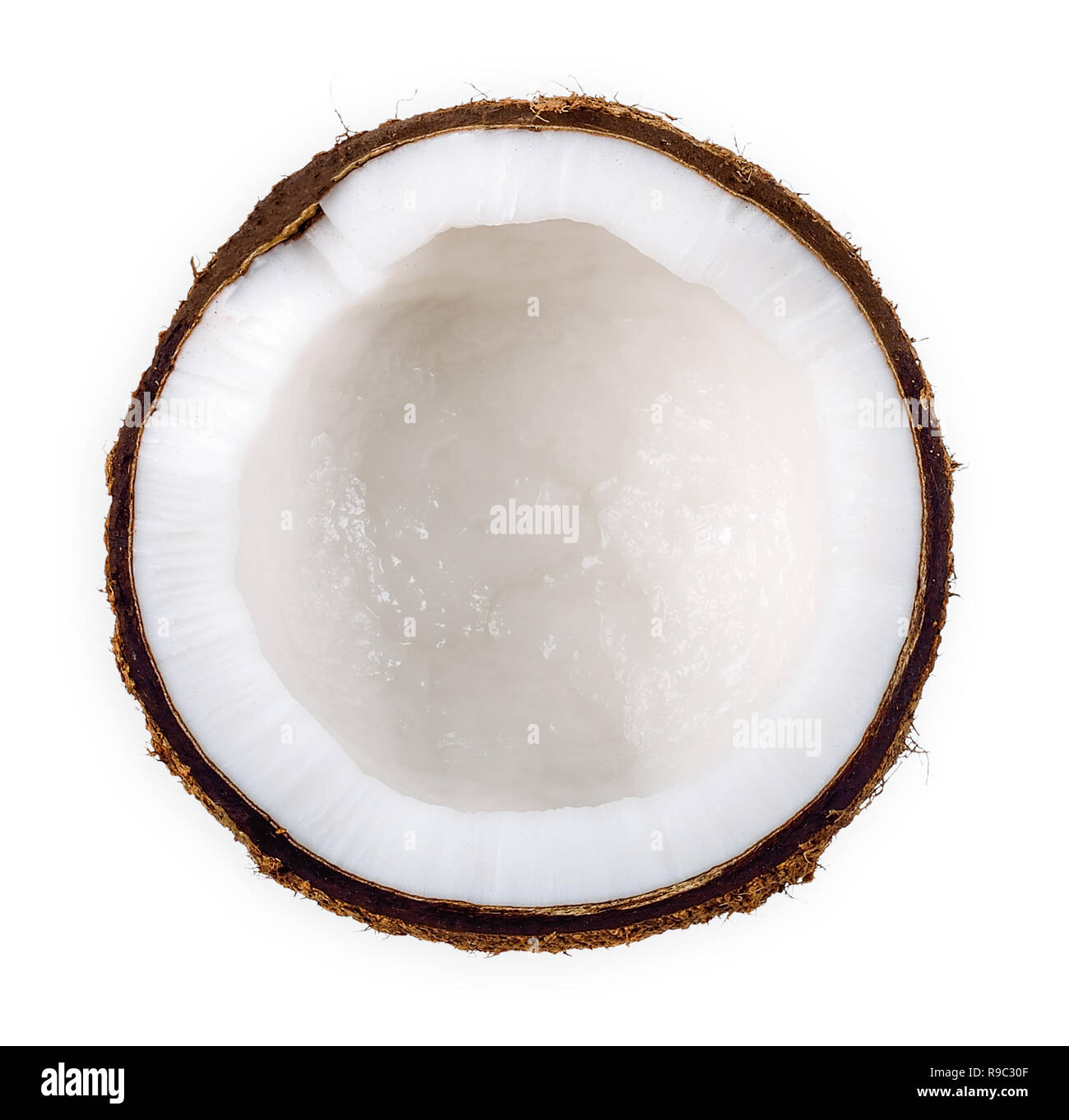 Top view half coconut isolated on white with clipping path Stock Photo ...