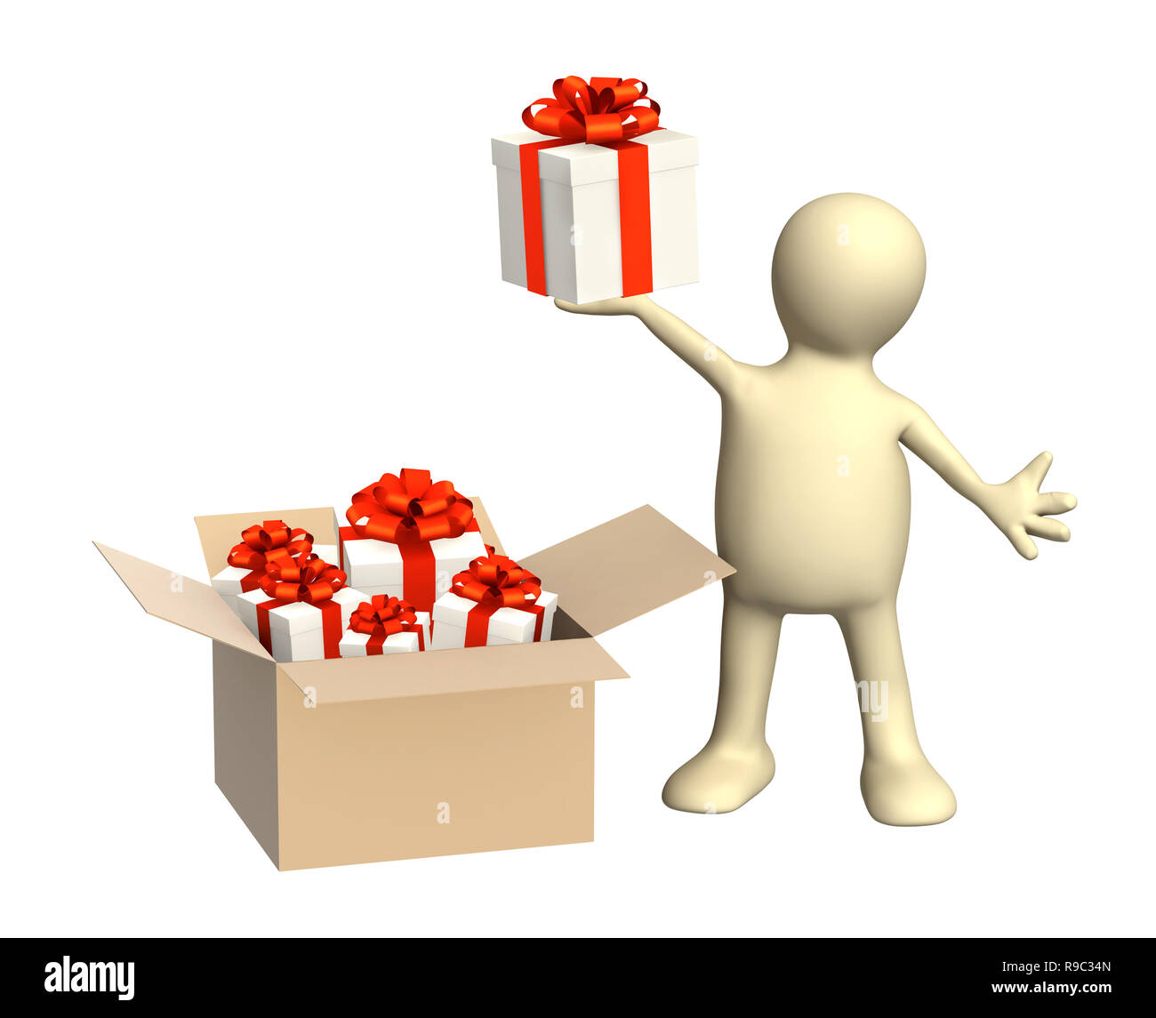 3d puppet with gifts. Isolated over white Stock Photo - Alamy