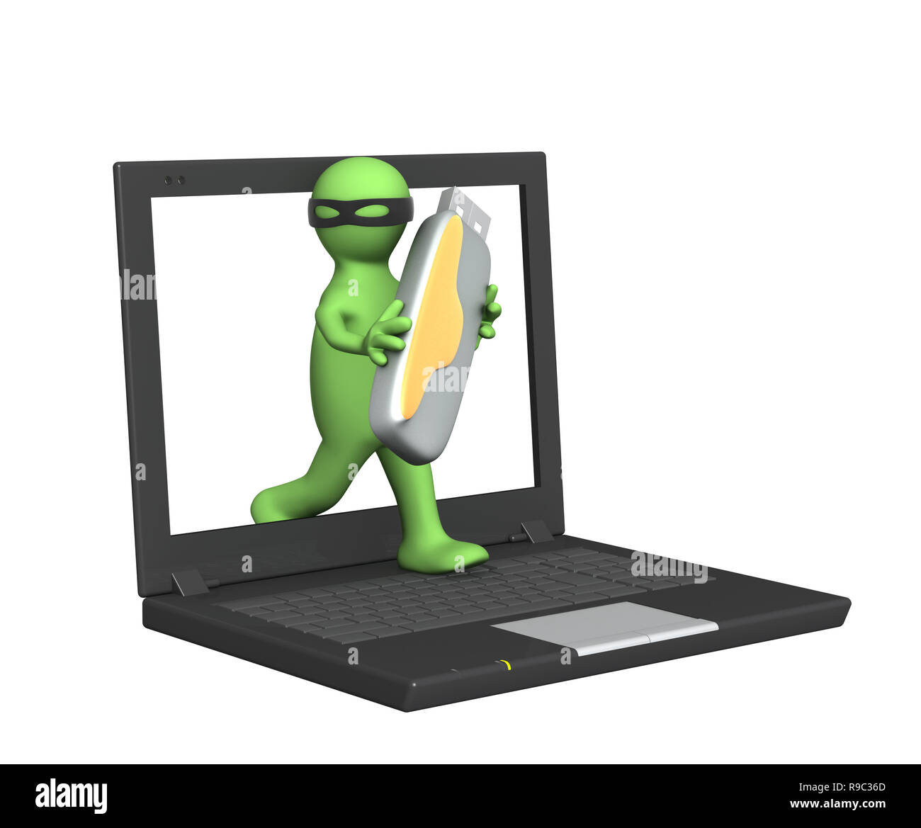 Hacker in a mask with flash drive Stock Photo - Alamy