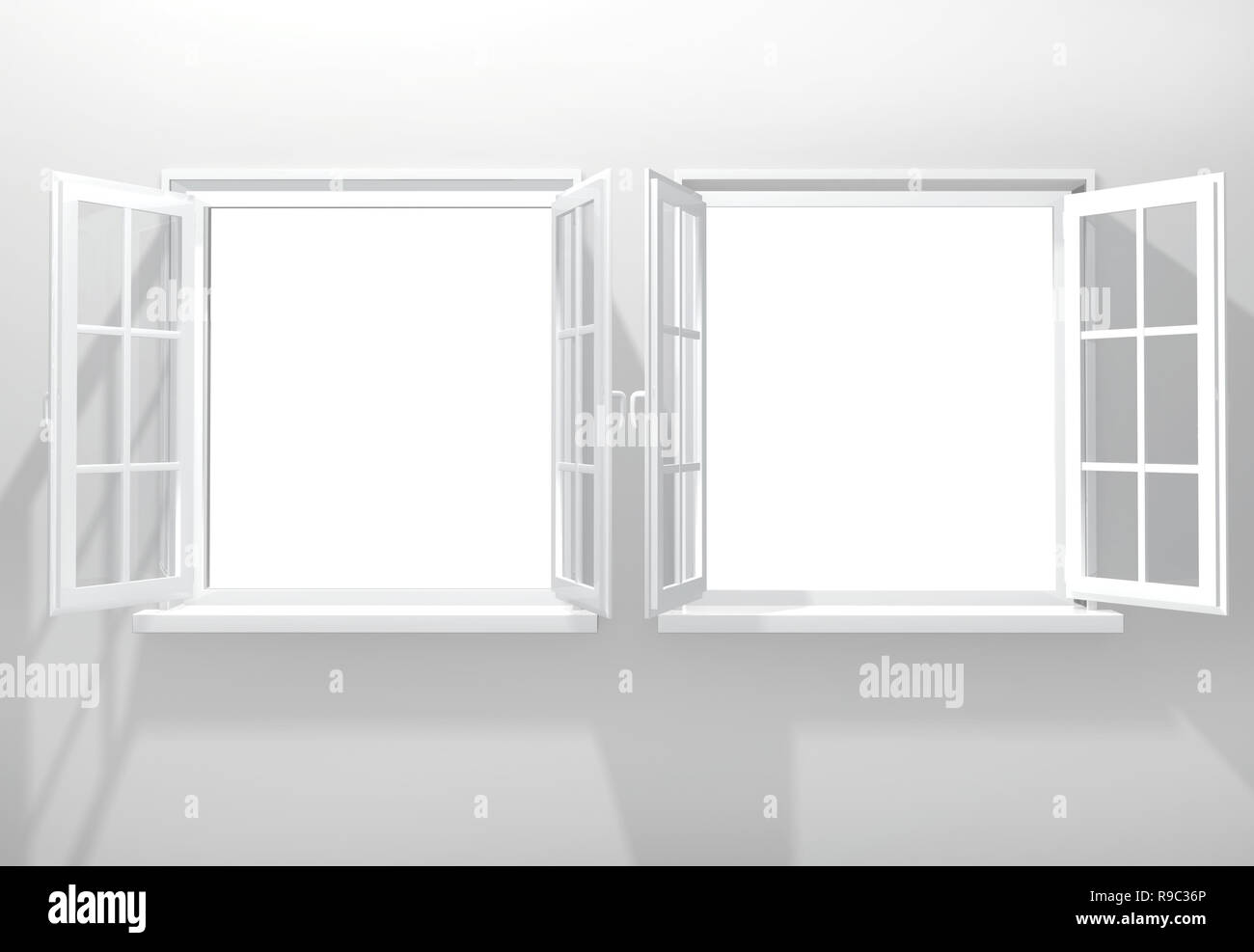 Two opened windows. 3d render Stock Photo - Alamy
