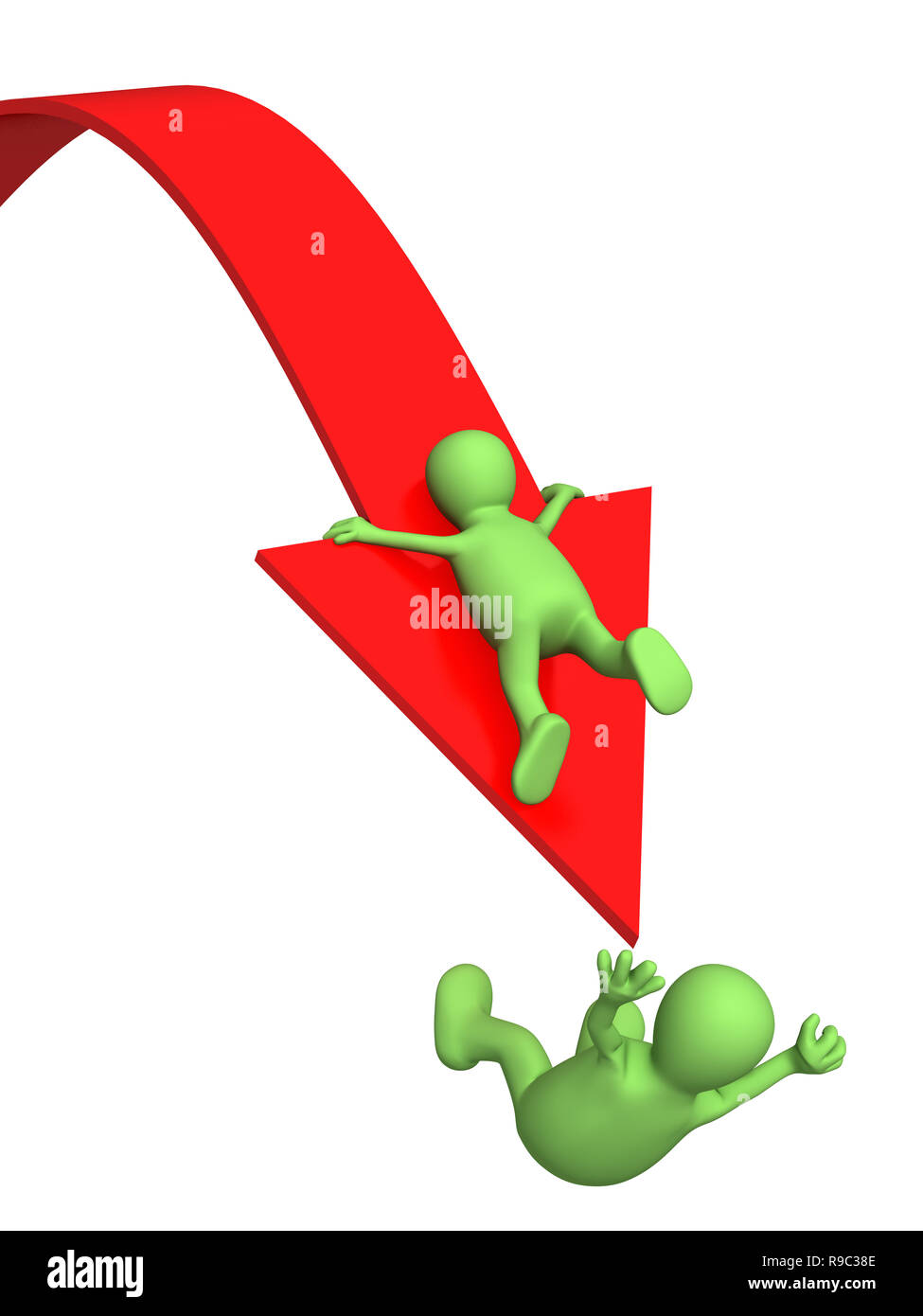 Two puppets, falling from an arrow. Isolated over white Stock Photo - Alamy