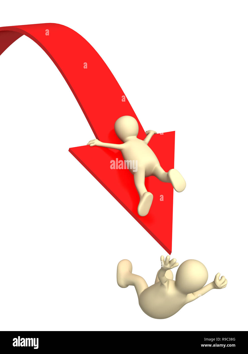 Two puppets, falling from an arrow. Isolated over white Stock Photo - Alamy