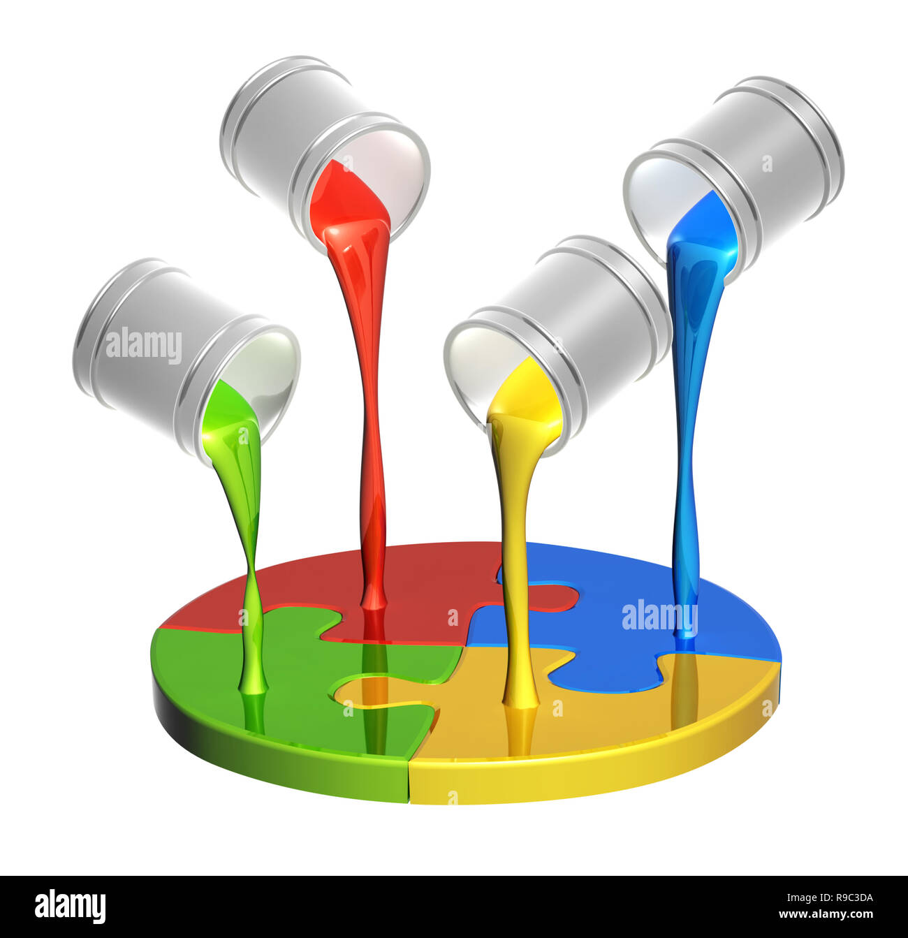 Parts of puzzles and paints. Objects isolated on white background Stock ...