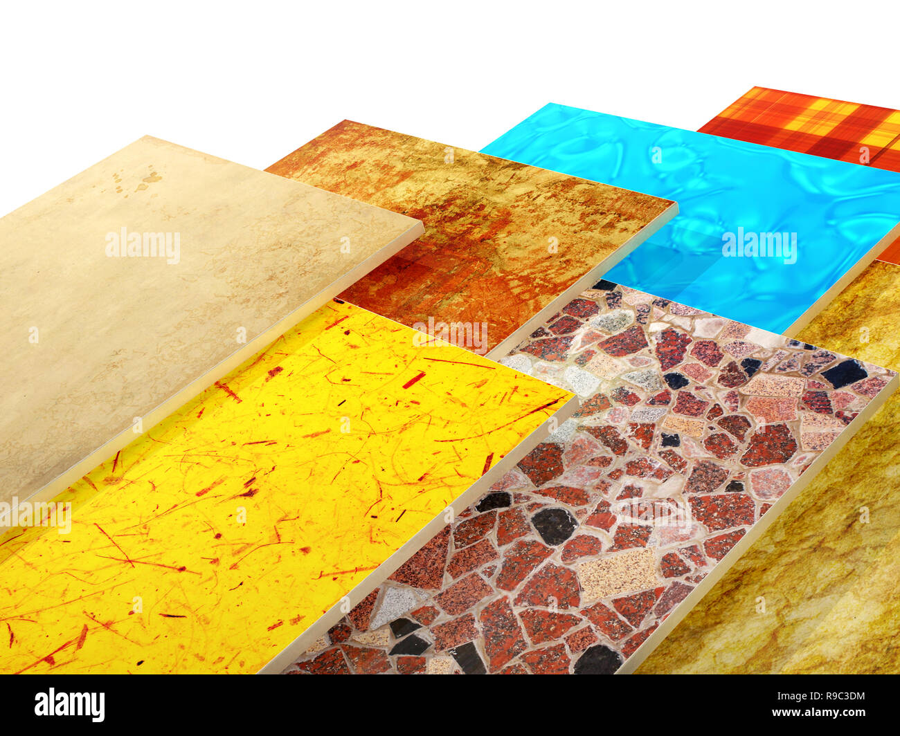 Samples of ceramic tiles. Isolated on white background Stock Photo - Alamy