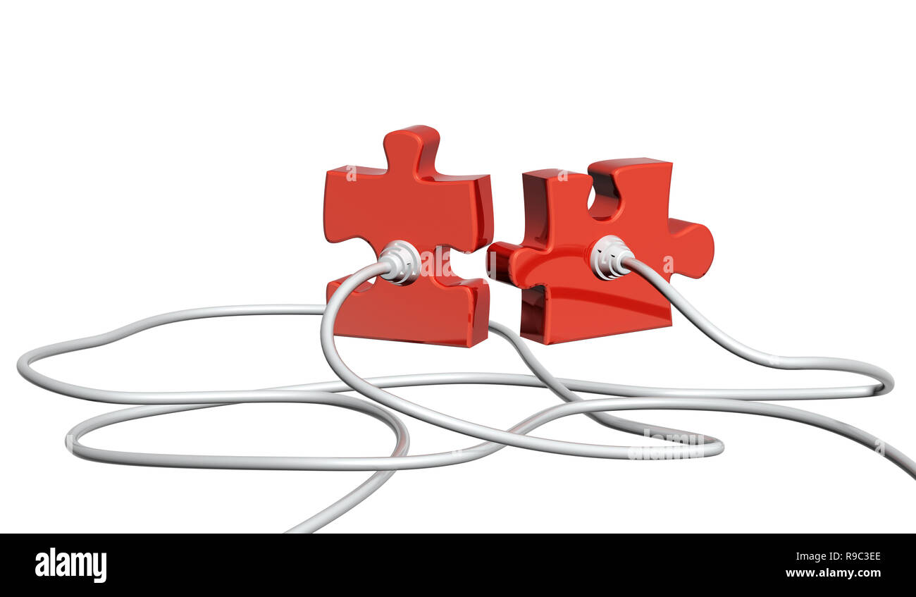 Computer cable and part of puzzle. Isolated on white background Stock ...