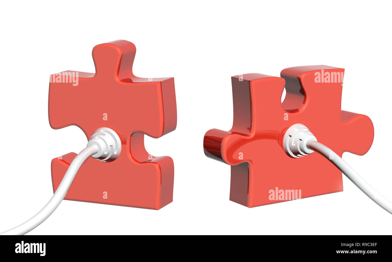 Computer cable and part of puzzle. Isolated on white background Stock ...