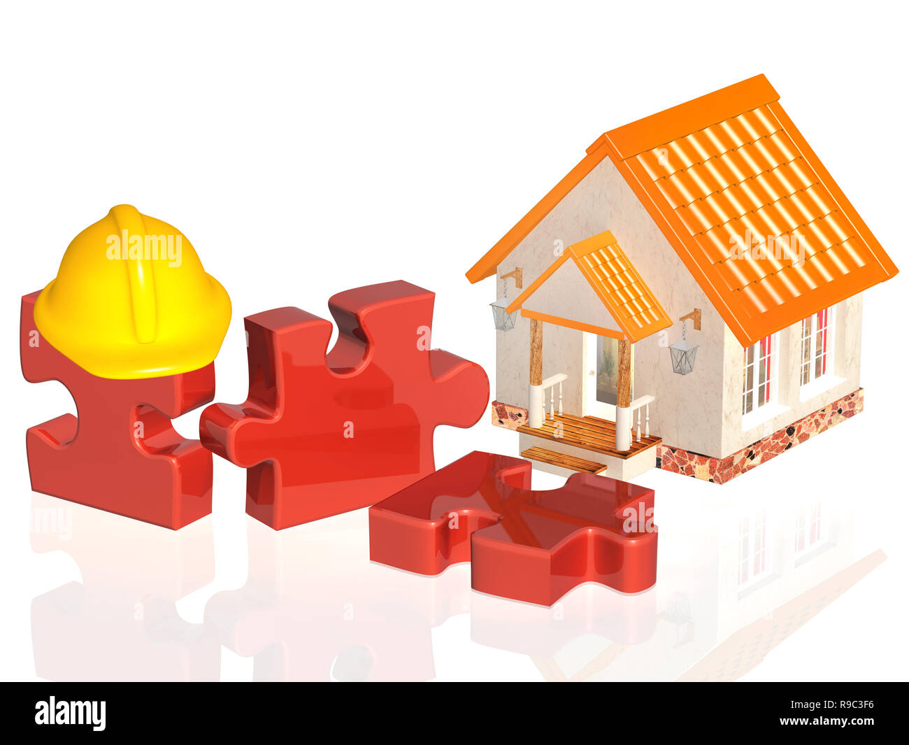Parts of puzzle and house. Objects on white background Stock Photo - Alamy