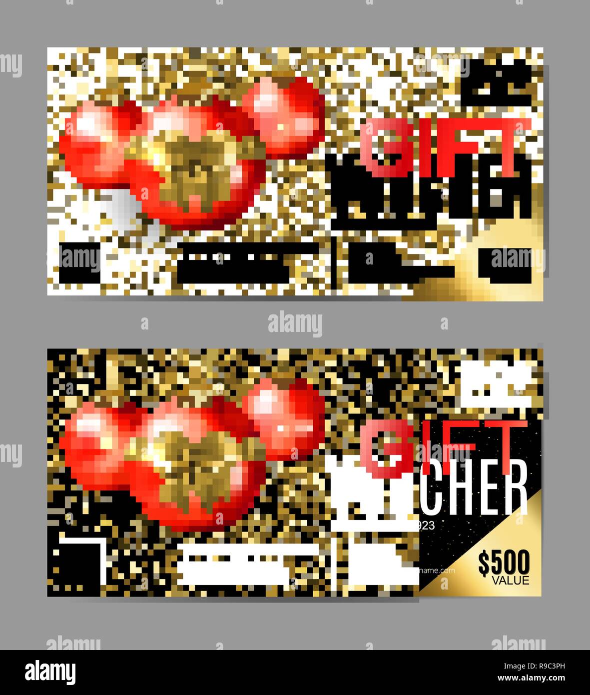 Two Gift Voucher design with decorative Christmas balls in different ...