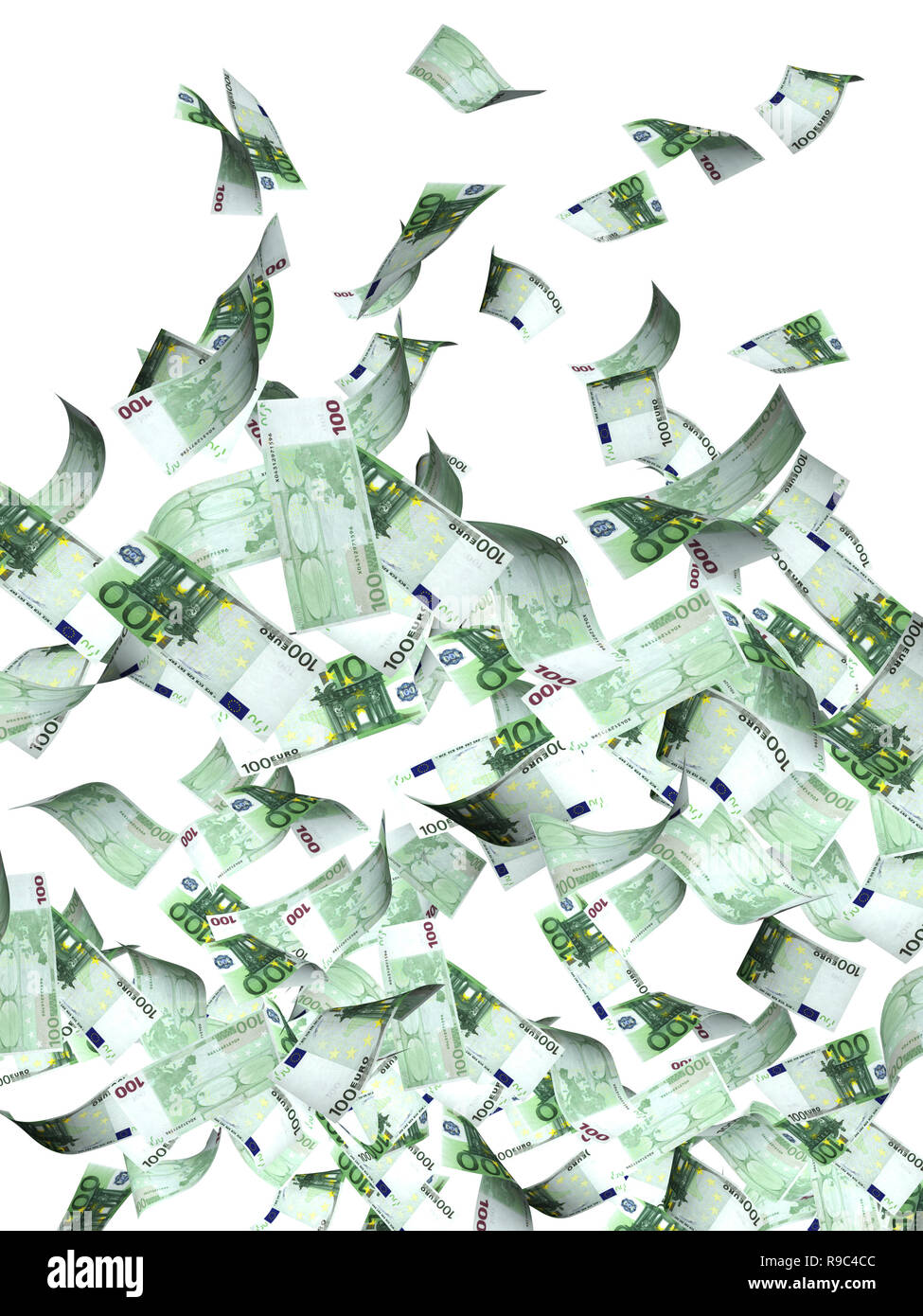 Flying banknotes of euro. Isolated on white background. 3d render Stock ...