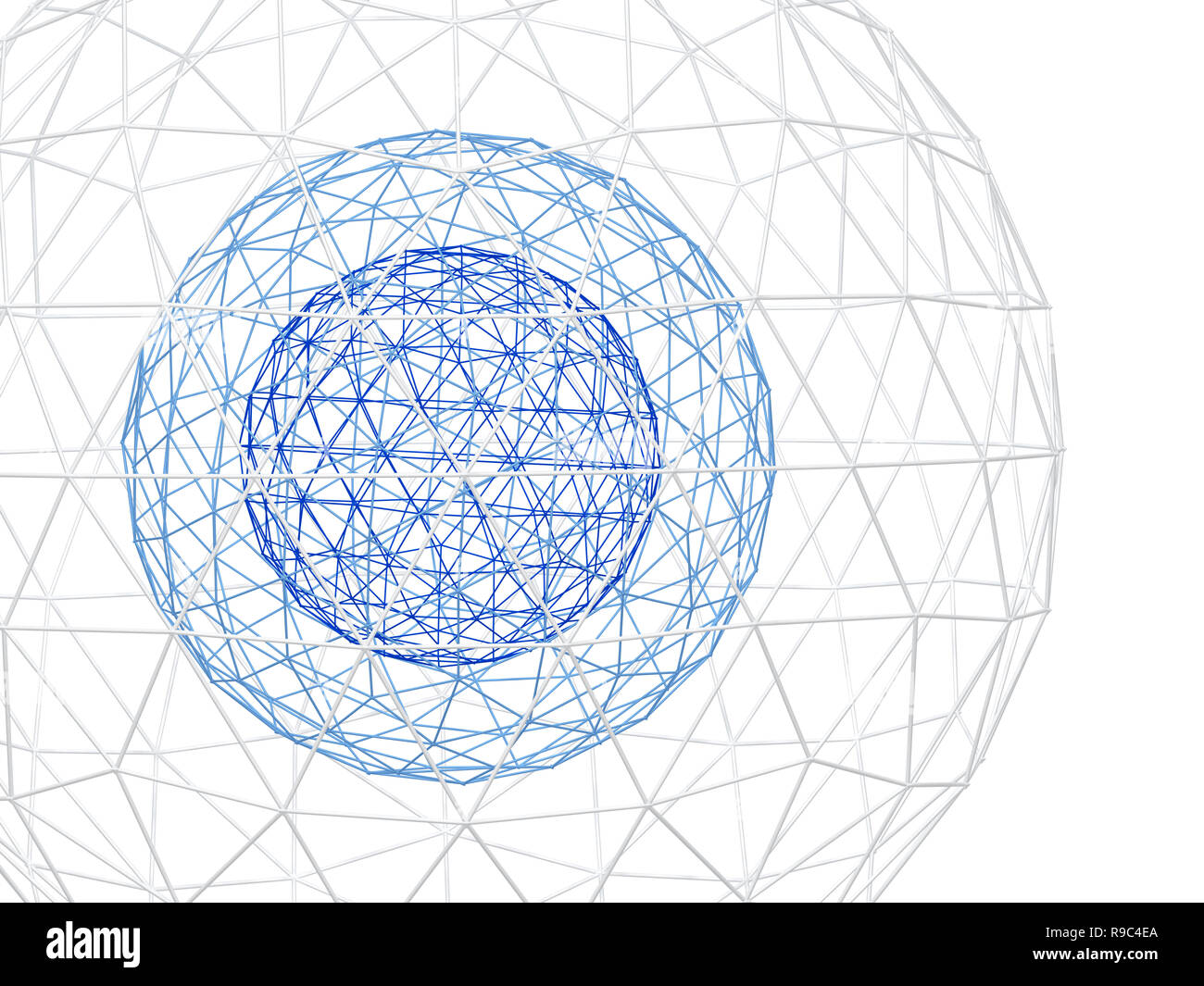Abstract white background with three 3d lattice sphere. Isolated on ...