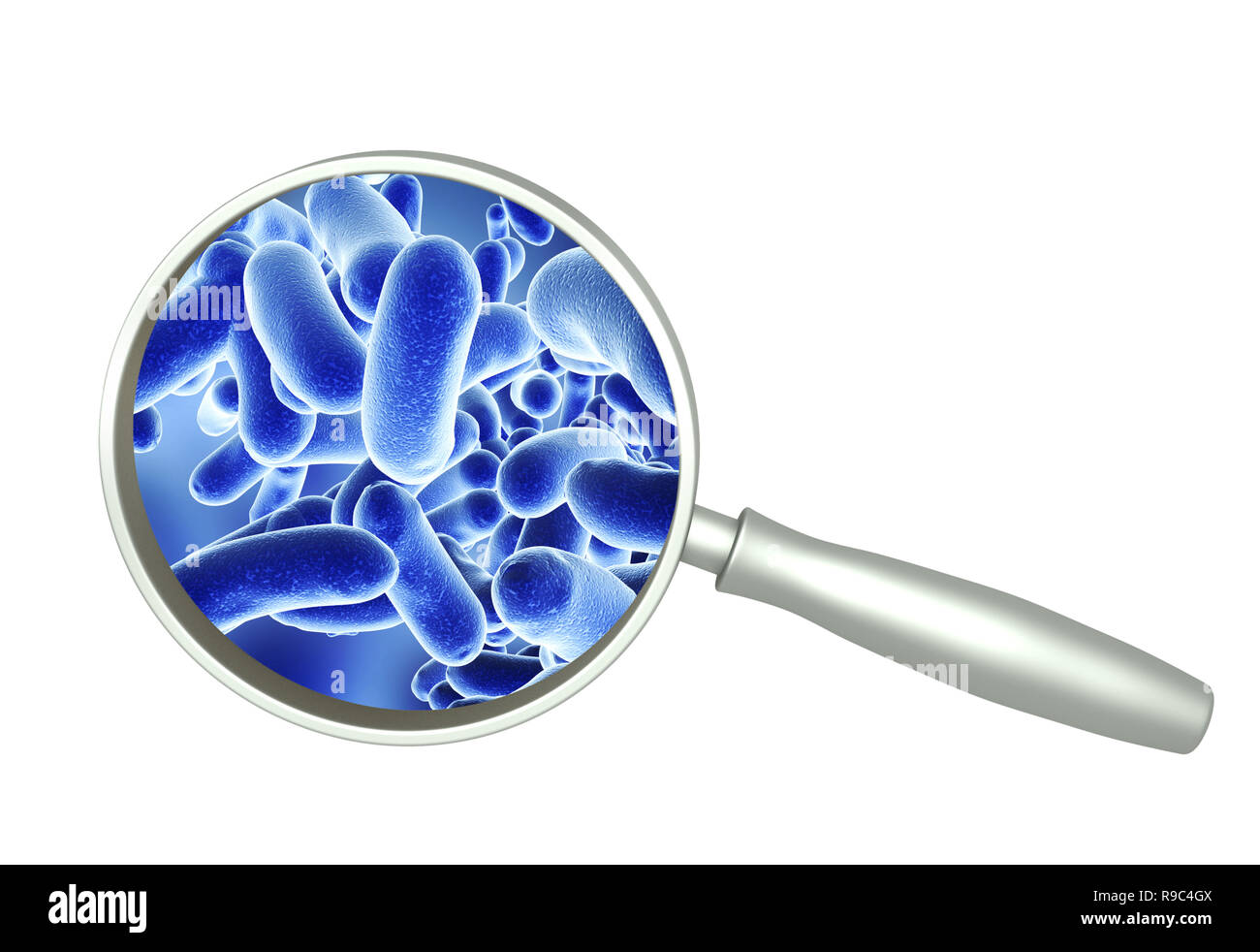 Magnifying glass and colony of pathogen bacteria. Isolated on white ...