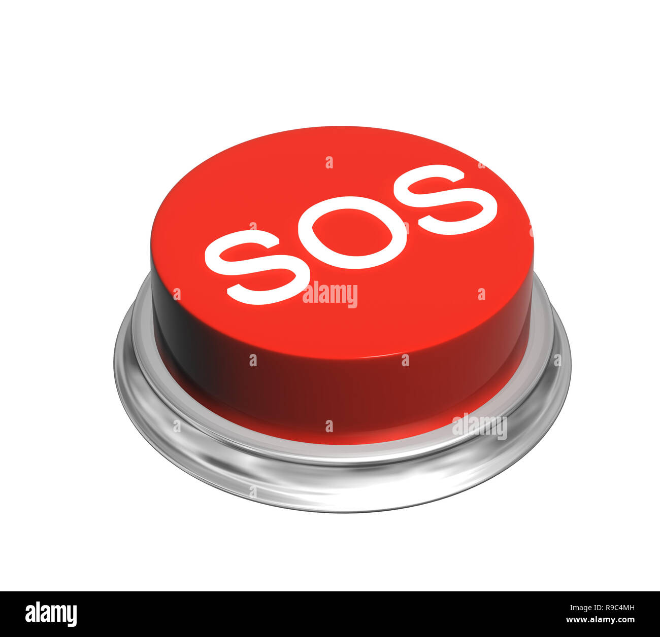 Button of red color with inscripation SOS. Object isolated on white ...