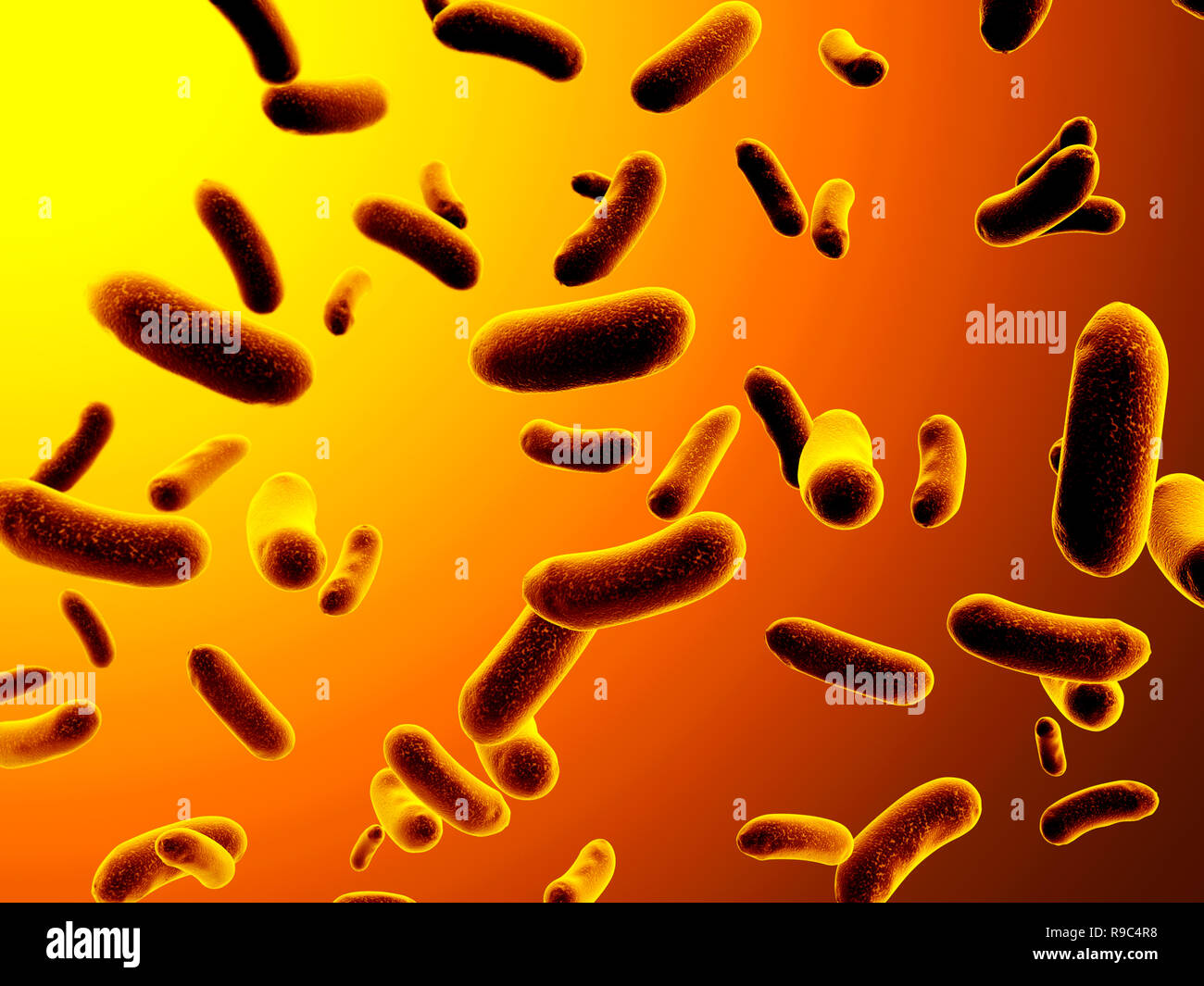 Many pathogen viruses on abcstract yellow background. 3d render Stock ...