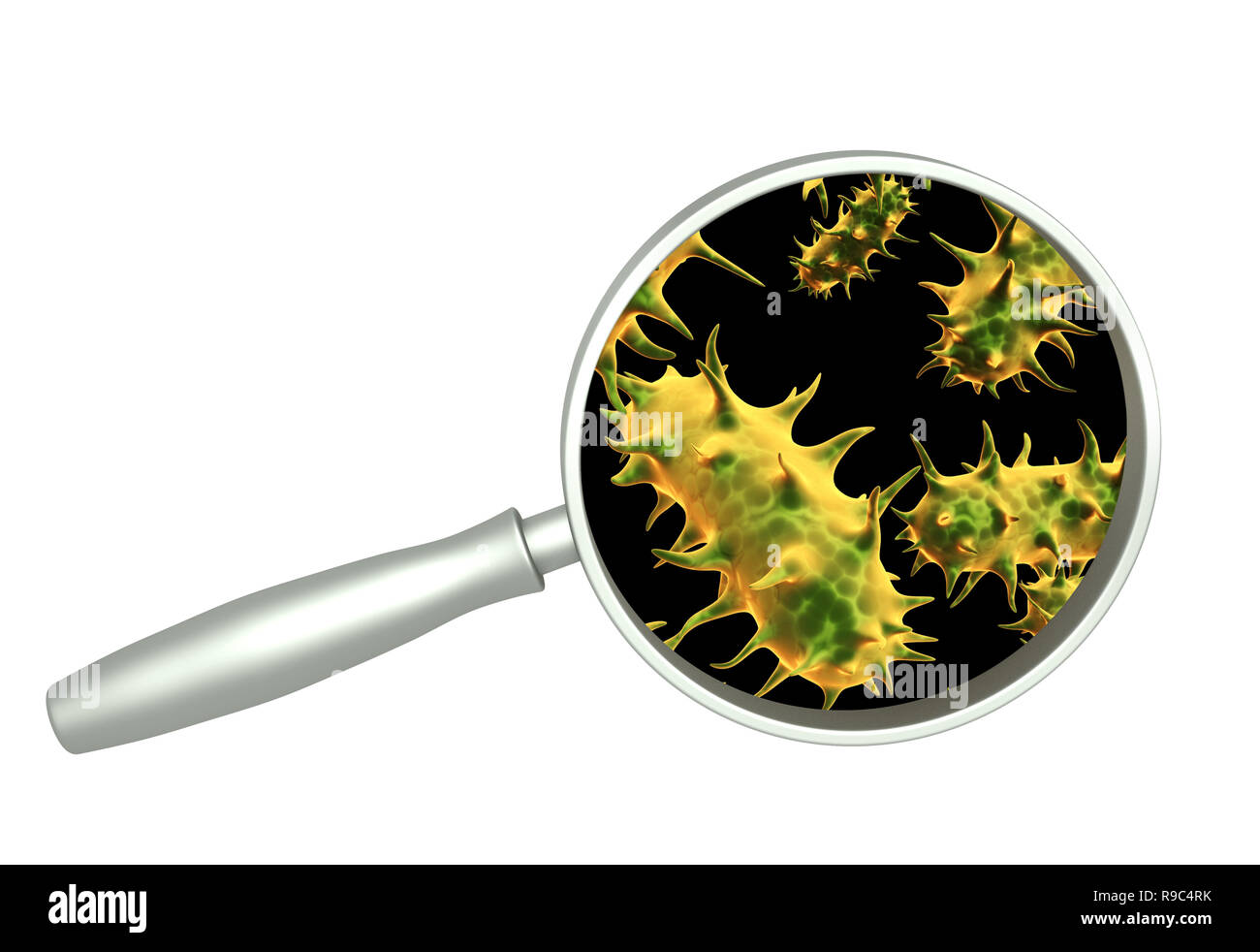 Magnifying glass and colony of pathogen bacteria. Isolated on white ...