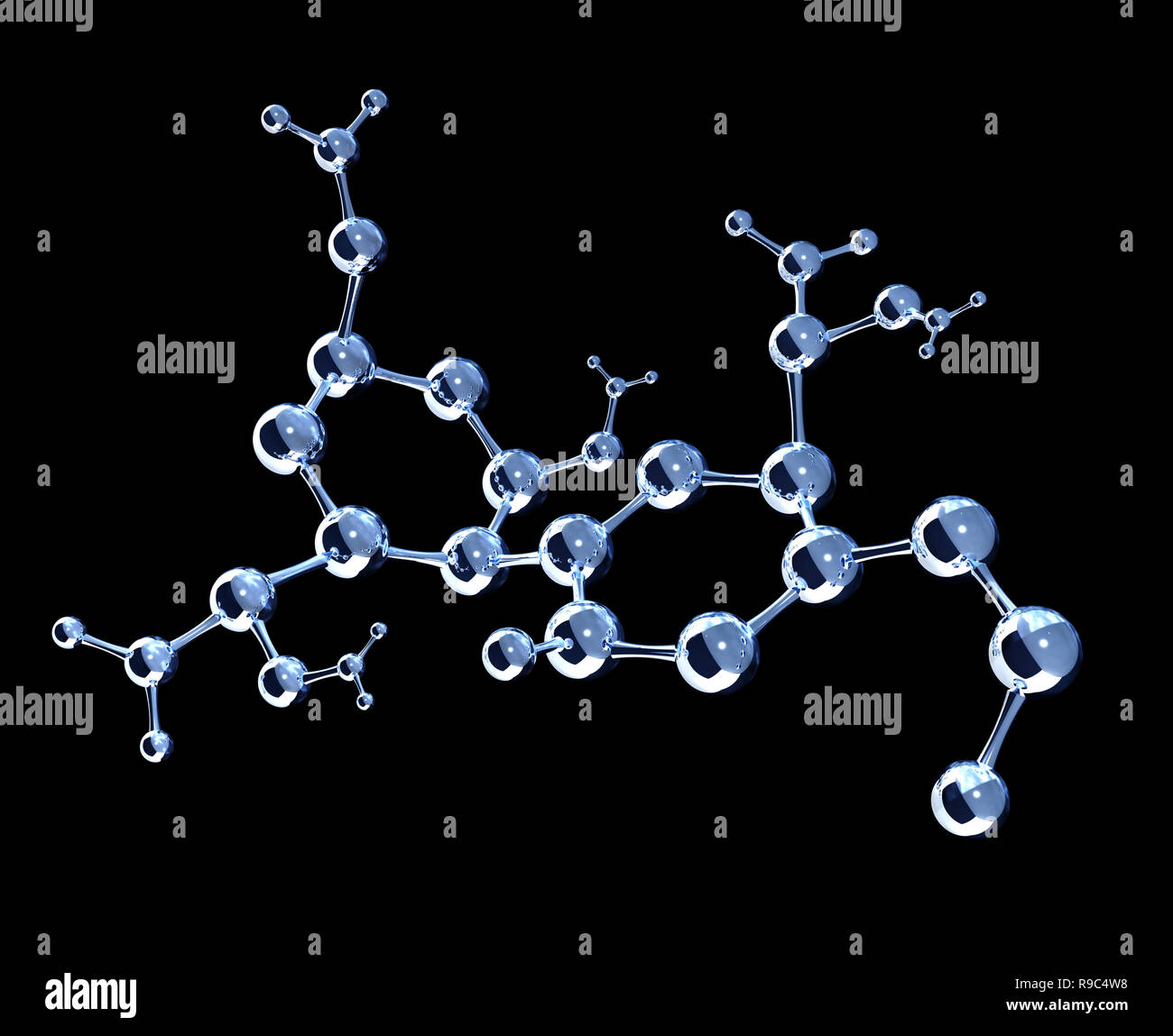 Abstract molecular structure. Isolated on black background. 3d render ...