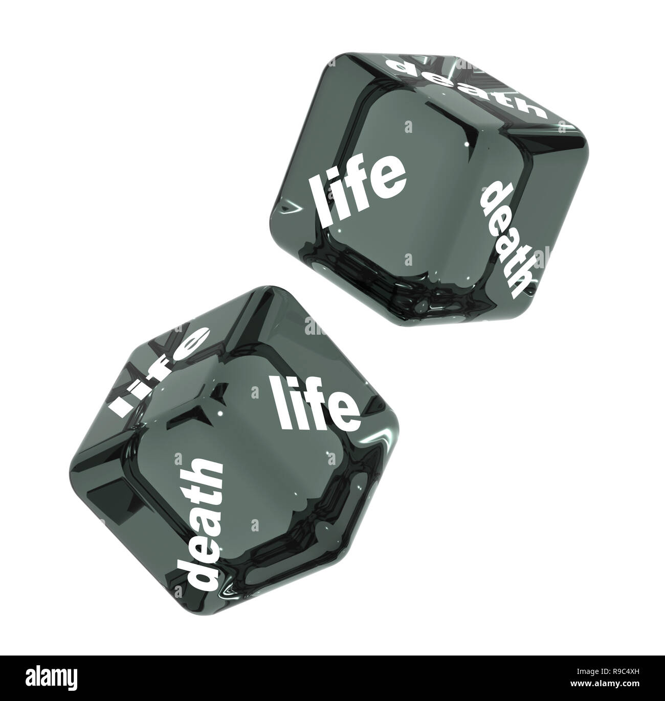 Playing cubes with an inscription life and death. Isolated on white ...