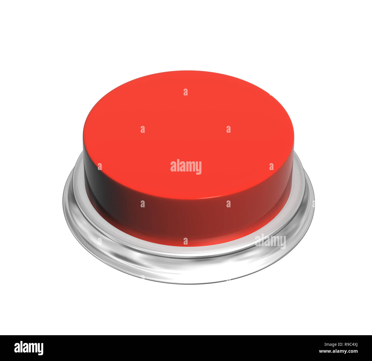 Button of red color. Object isolated on white background. 3d render ...