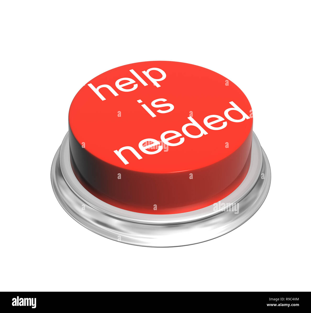 Button of red color with inscripation Help is needed. Object isolated ...