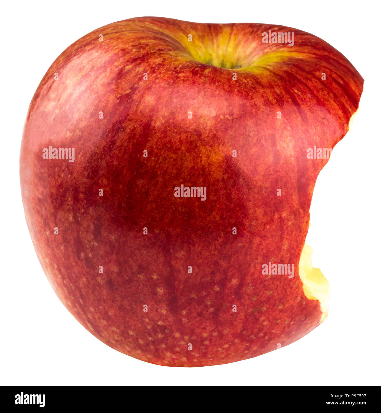 red apple that has been bit into isolated on white background Stock ...