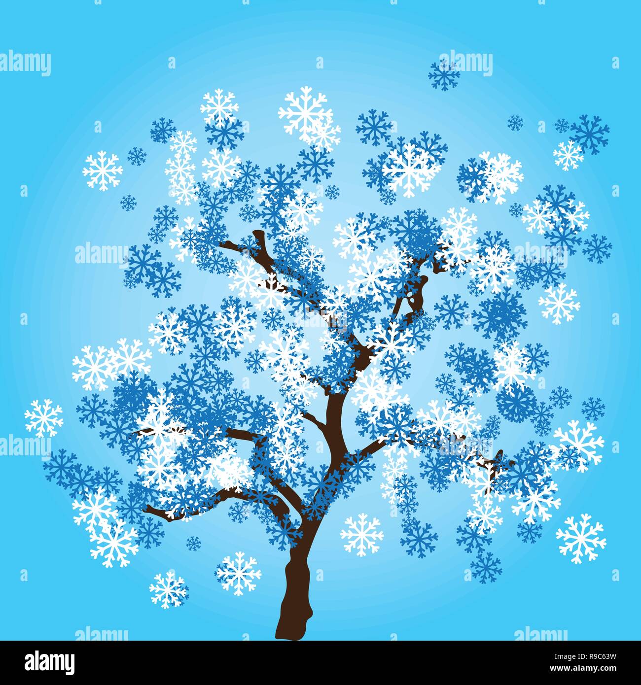 Winter tree with snowflakes leaves. Vector illustration Stock Vector ...