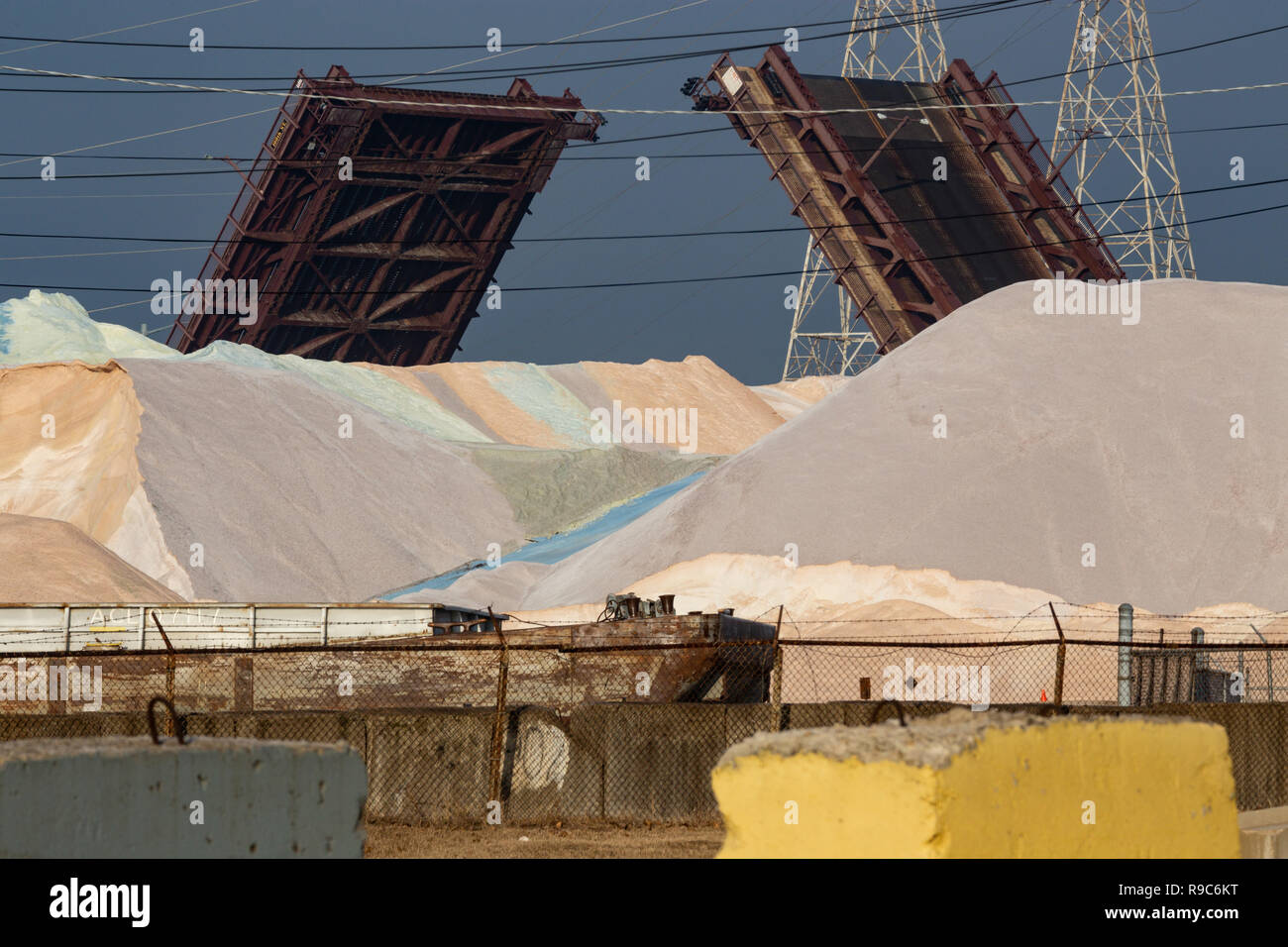 Piles of road salt ready for winter, at distribution point on the ...