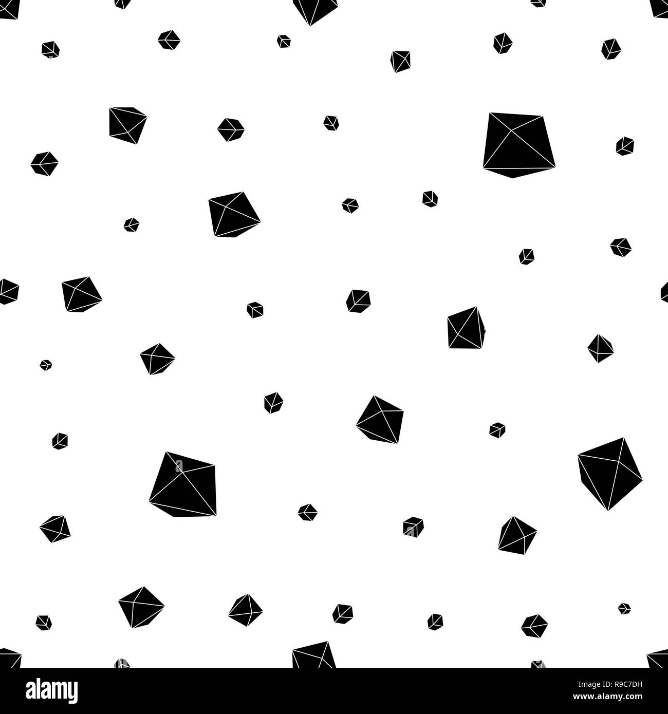 Seamless pattern with black geometric crystals on white background ...