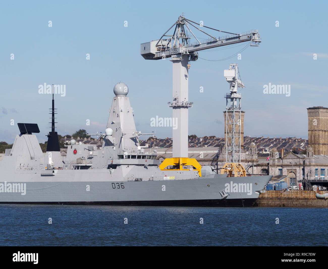 HMS Defender Type 45 warship at Plymouth Naval dockyard, A Daring class ...