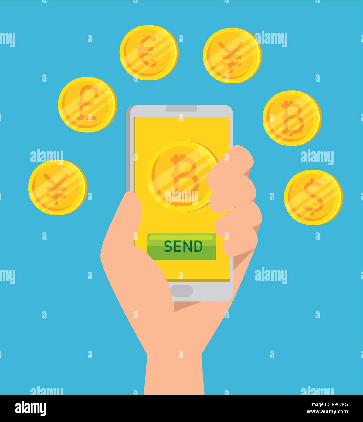 bitcoin currency virtual in the smartphone connection Stock Vector ...