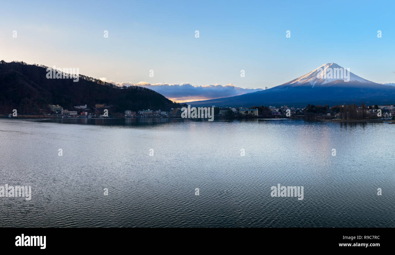 Panorama Landscape of Fuji Mountain at Lake Kawaguchiko. Iconic and ...