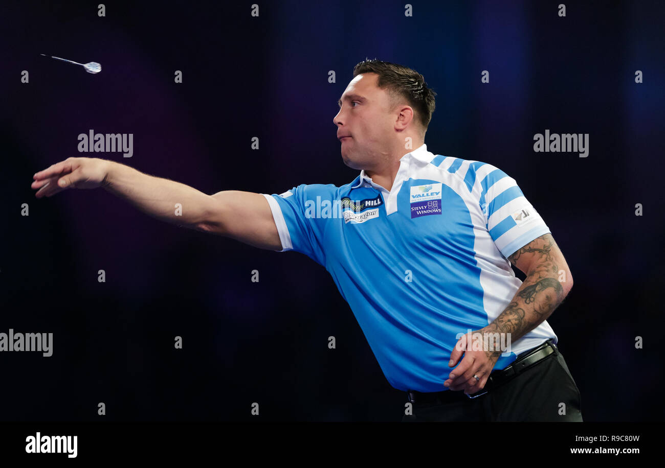 Gerwyn Price during his match against Nathan Aspinall during day nine ...