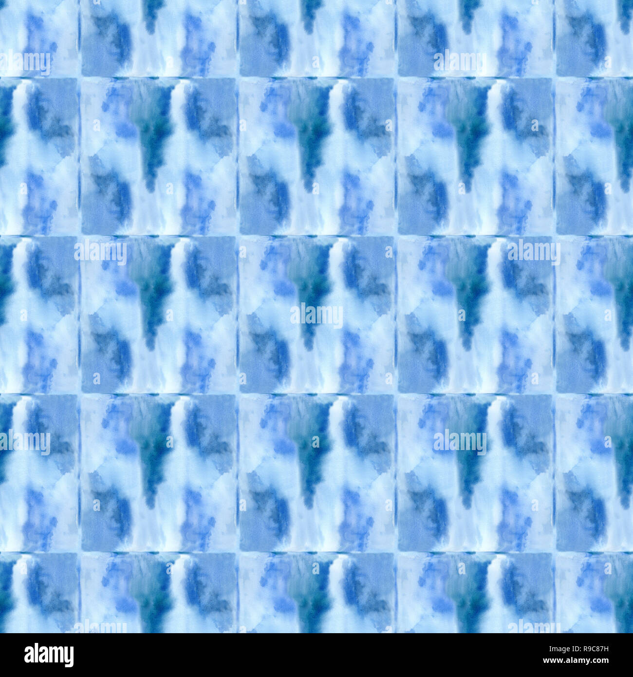 Real watercolor texture. Blue squares. Background painted on watercolor ...