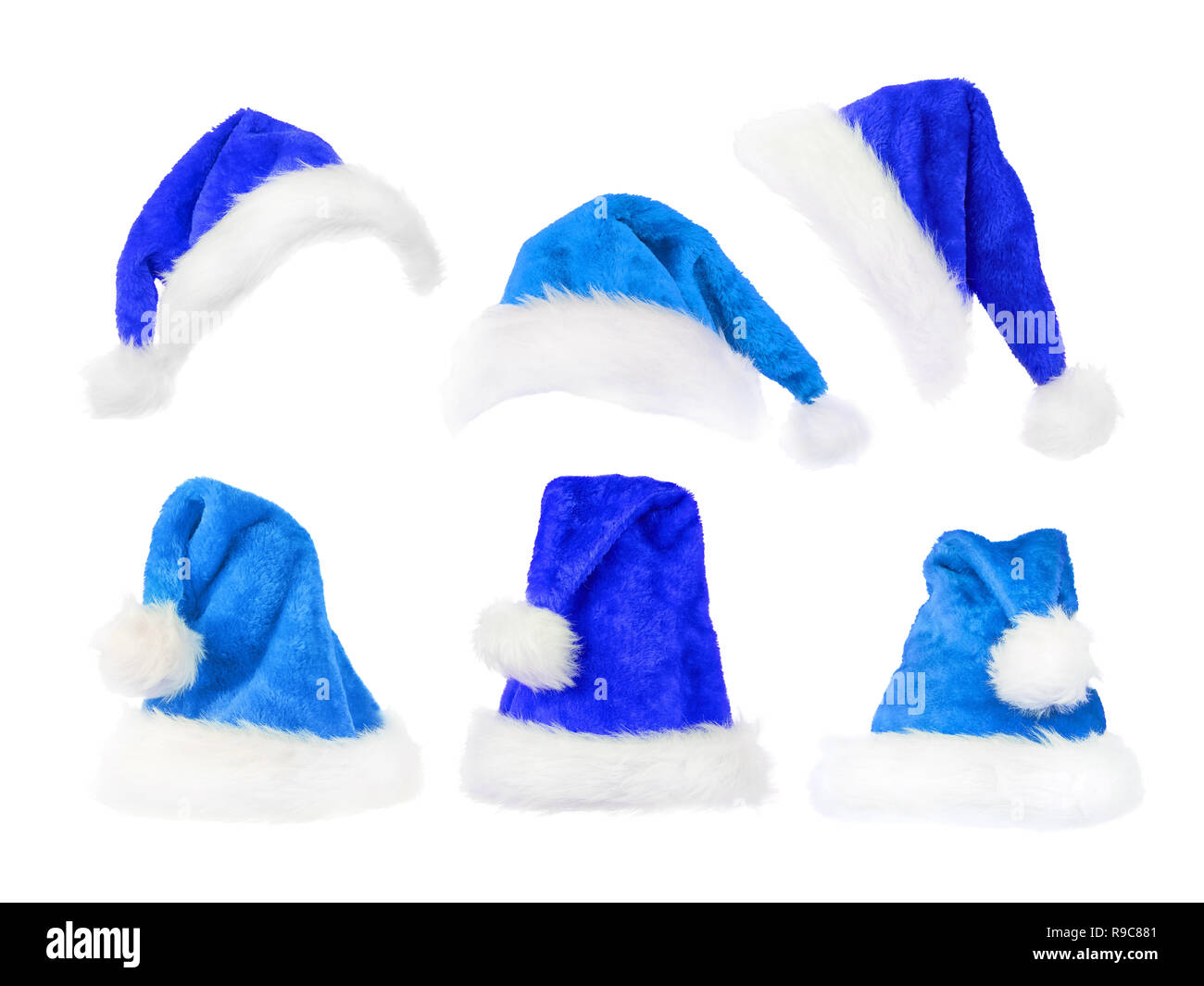 Cyan and blue christmas hats set. Isolated on white Stock Photo - Alamy