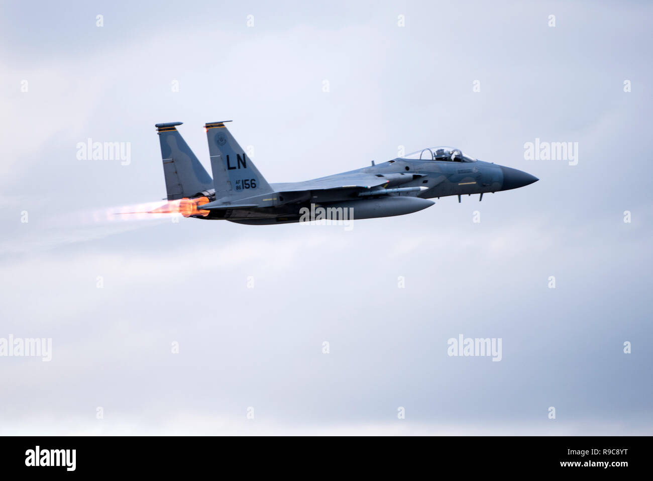 An F-15C Eagle assigned to the 493rd Fighter Squadron takes off for a sortie during the NATO ...