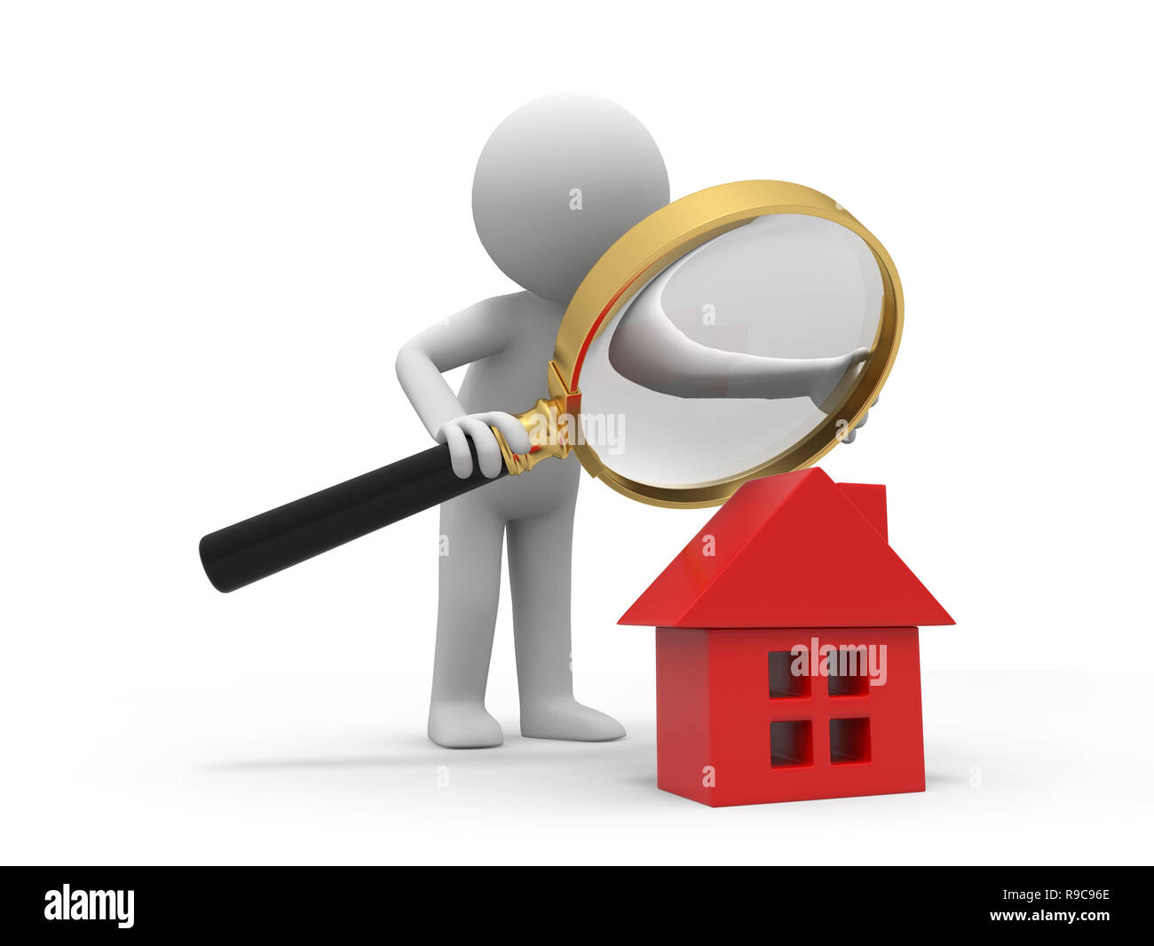 3d man magnifying glass house hi-res stock photography and images - Alamy