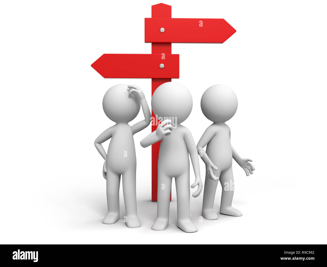 three man standing in front of a road sign Stock Photo - Alamy