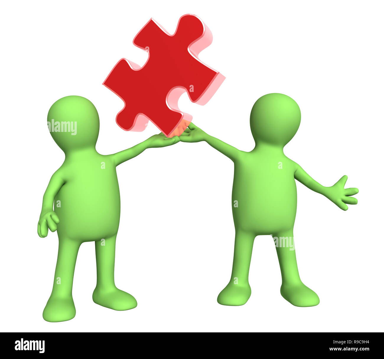 Success of teamwork. Two puppets with puzzle. Isolated over white Stock ...