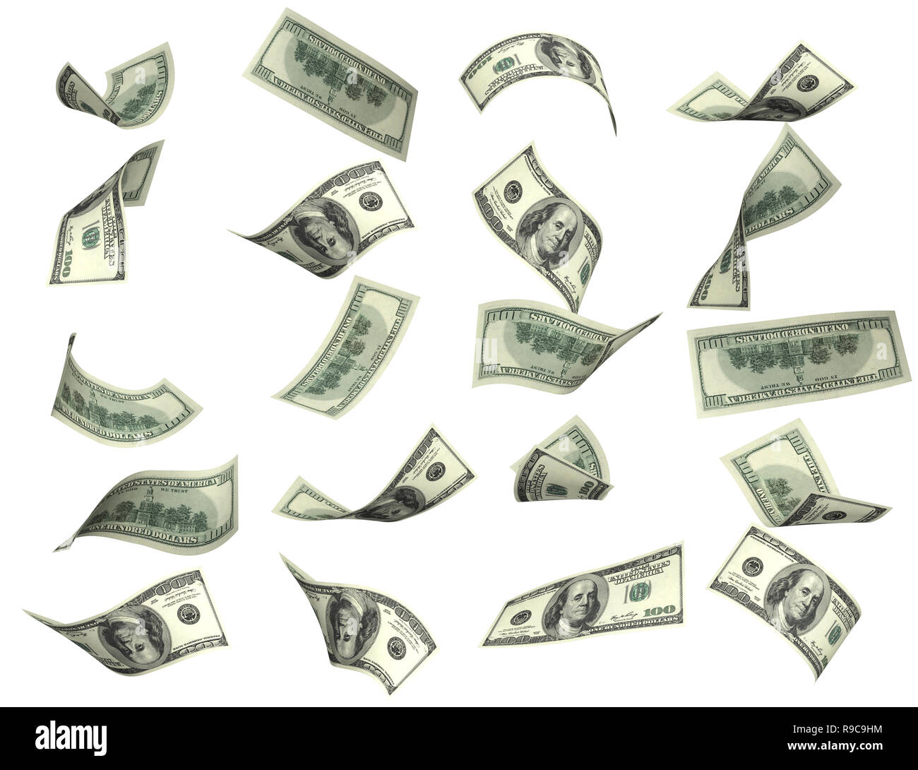Collection of dollar banknotes. Isolated over white Stock Photo - Alamy